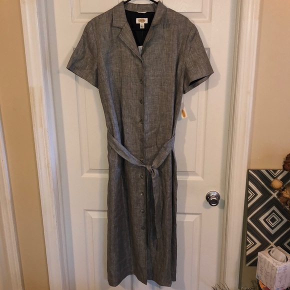Talbots | Dresses | Vintage Talbots Irish Linen Shirt Dress Black White ...